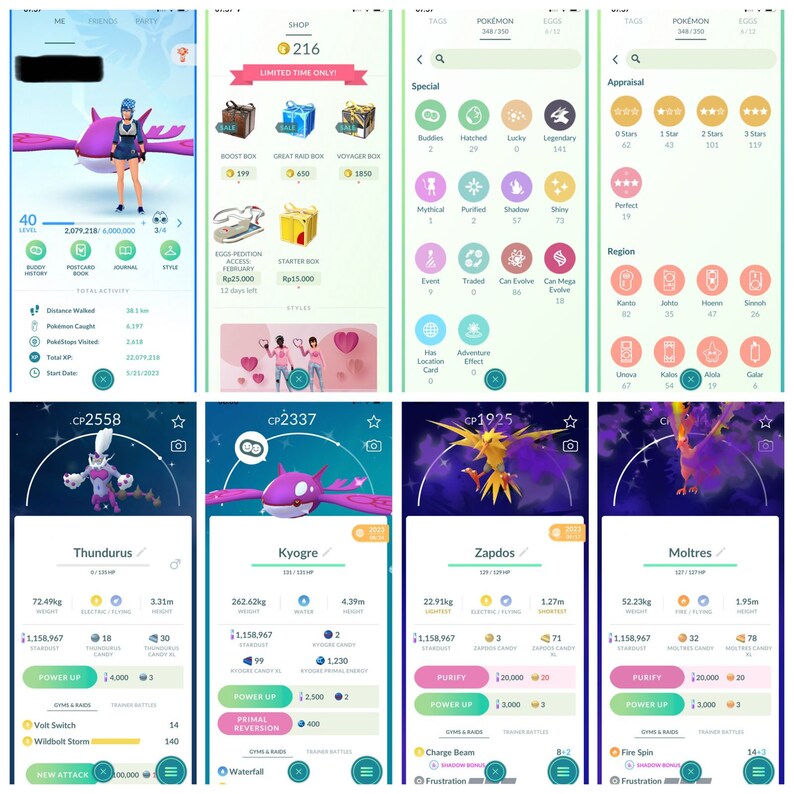 Pokemon Go Mystic 40 73 Shiny 141 Legendary 19 Perfect Pokemon Go ...