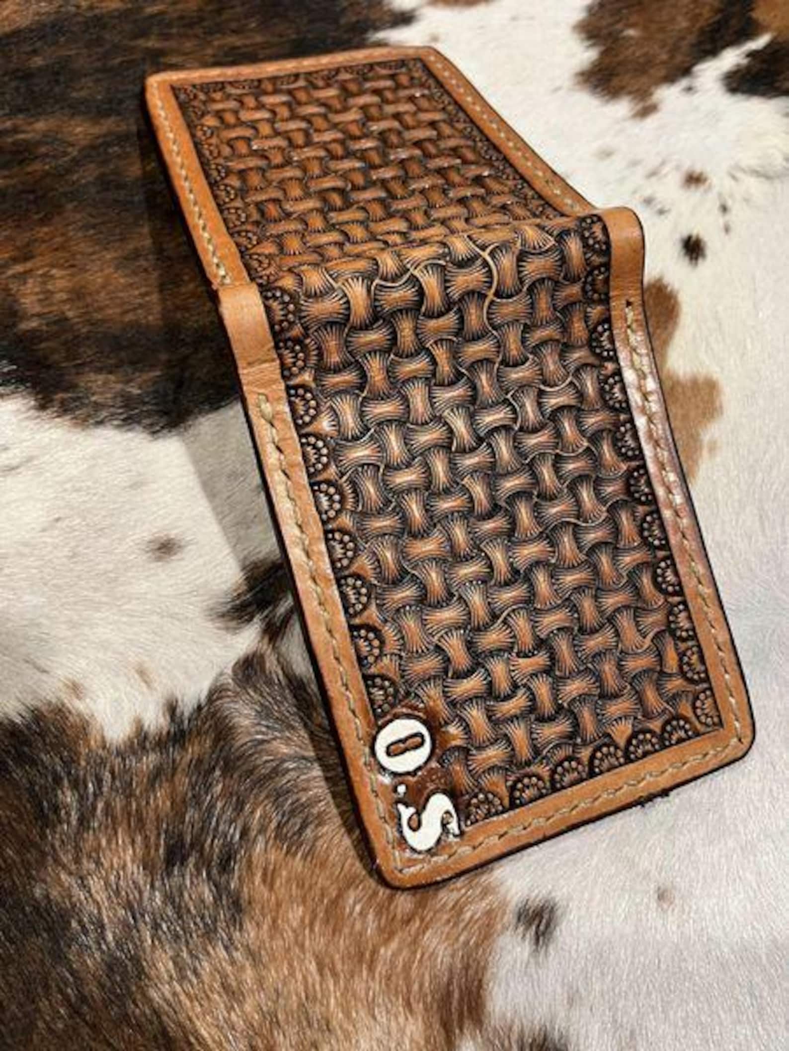 Custom Hand Tooled Basket Weave Bi-fold With Initial/ Brand - Etsy