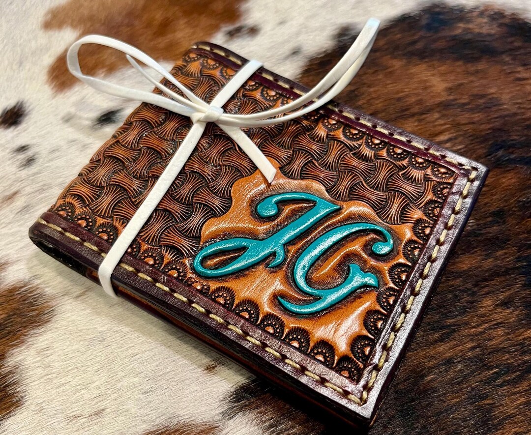 Handmade Custom Leather Money Clip With Two Pockets/spring Cash Clip ...