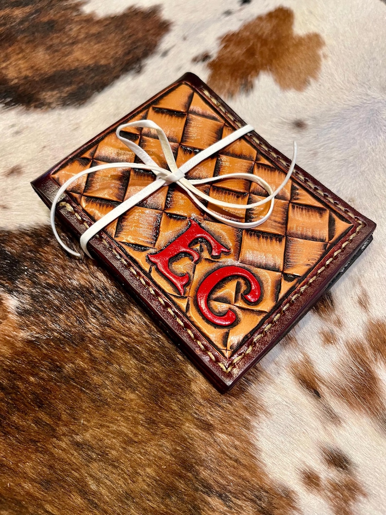 Custom Hand Tooled Basket Weave Bi-fold With Initial/ Brand - Etsy