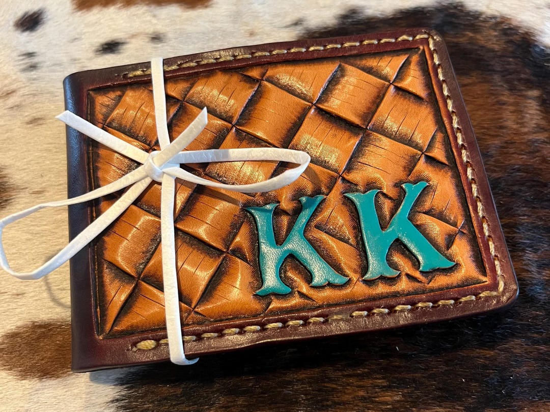 Custom Hand Tooled Basket Weave Bi-fold With Initial/ Brand - Etsy
