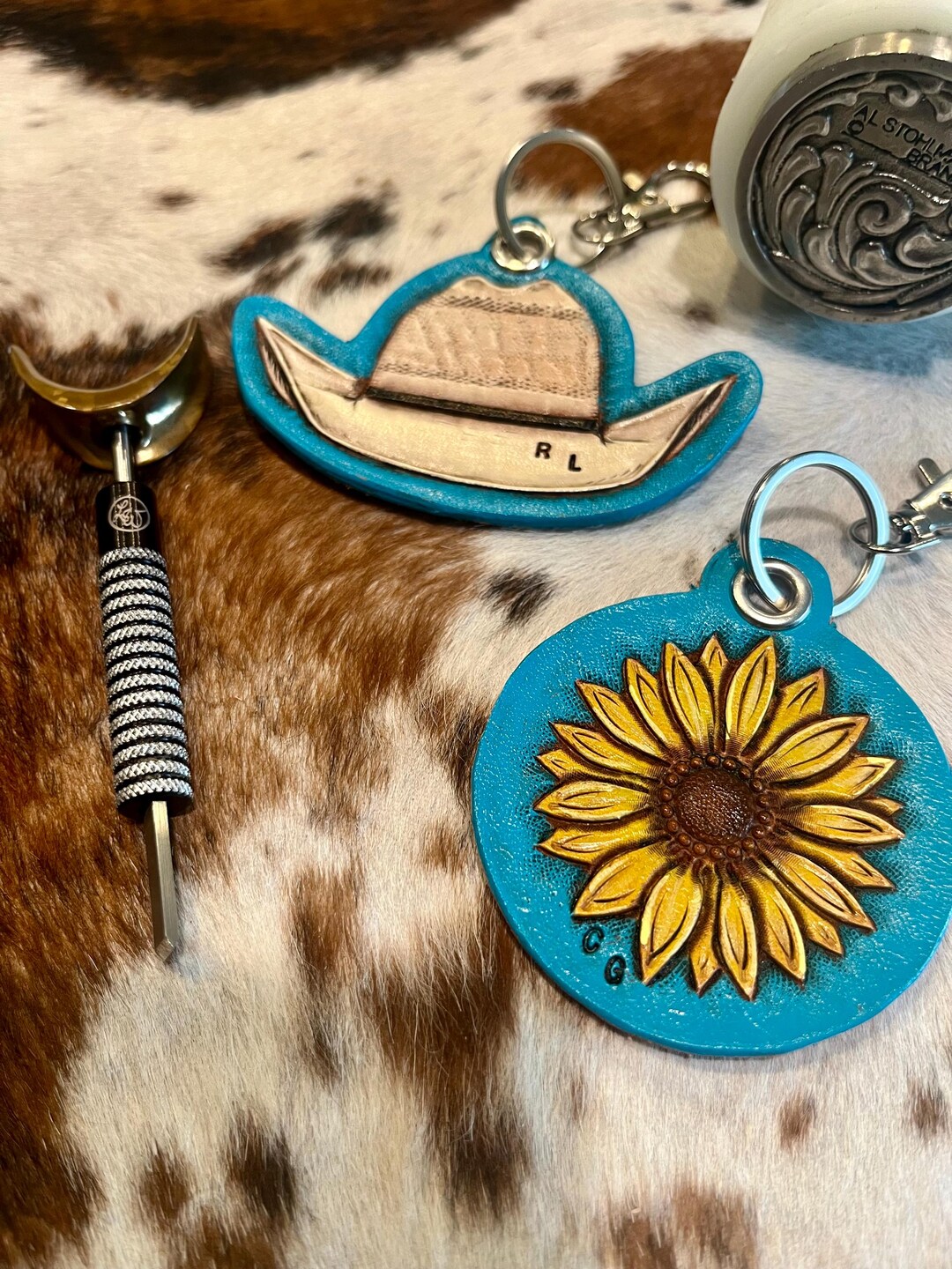 Custom Tooled Leather Keychains With Initials. Great for Western Party ...