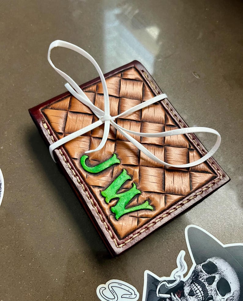 Custom Hand Tooled Basket Weave Bi-fold With Initial/ Brand - Etsy