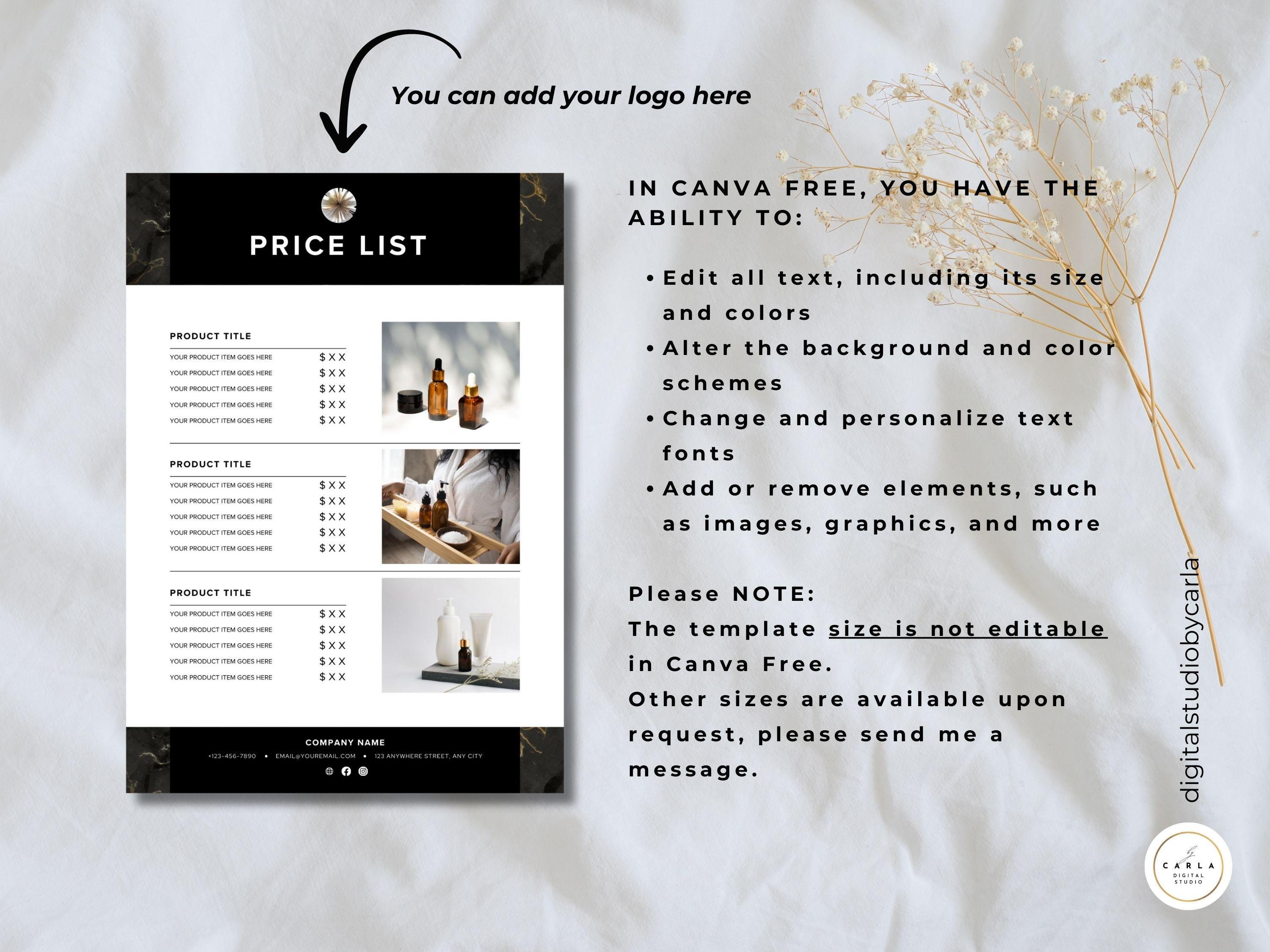 Elegant Black Price List Template - Editable Canva Digital Catalog ...