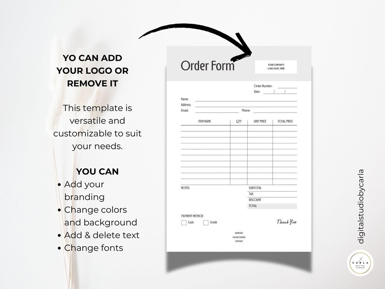 Editable Order Form Template: Minimalist Business Sales (canva Digital ...