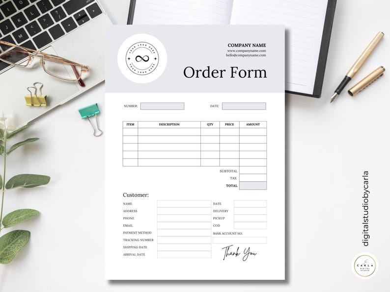 Editable Order Form Template: Customer Order Sheet With Logo (canva ...