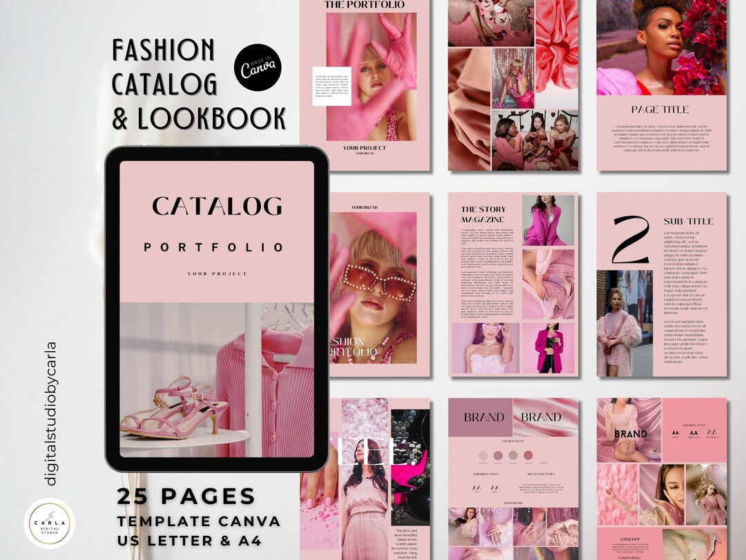Pink Fashion Portfolio Template Canva | Digital Magazine Lookbook ...