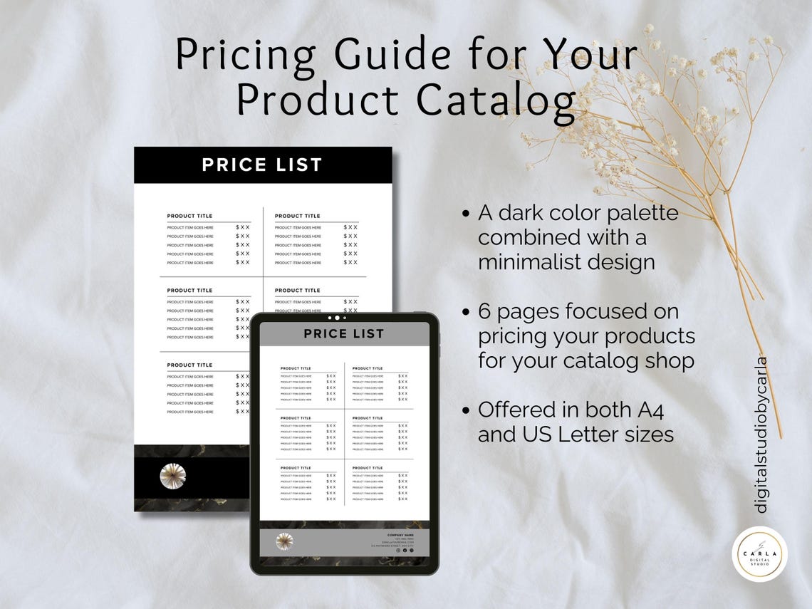 Elegant Black Price List Template - Editable Canva Digital Catalog ...