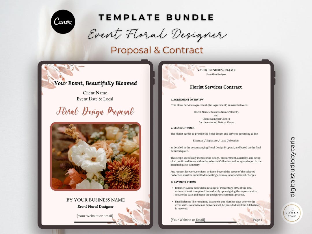 Florist Proposal & Contract Template | Editable Canva Bundle | Digital ...