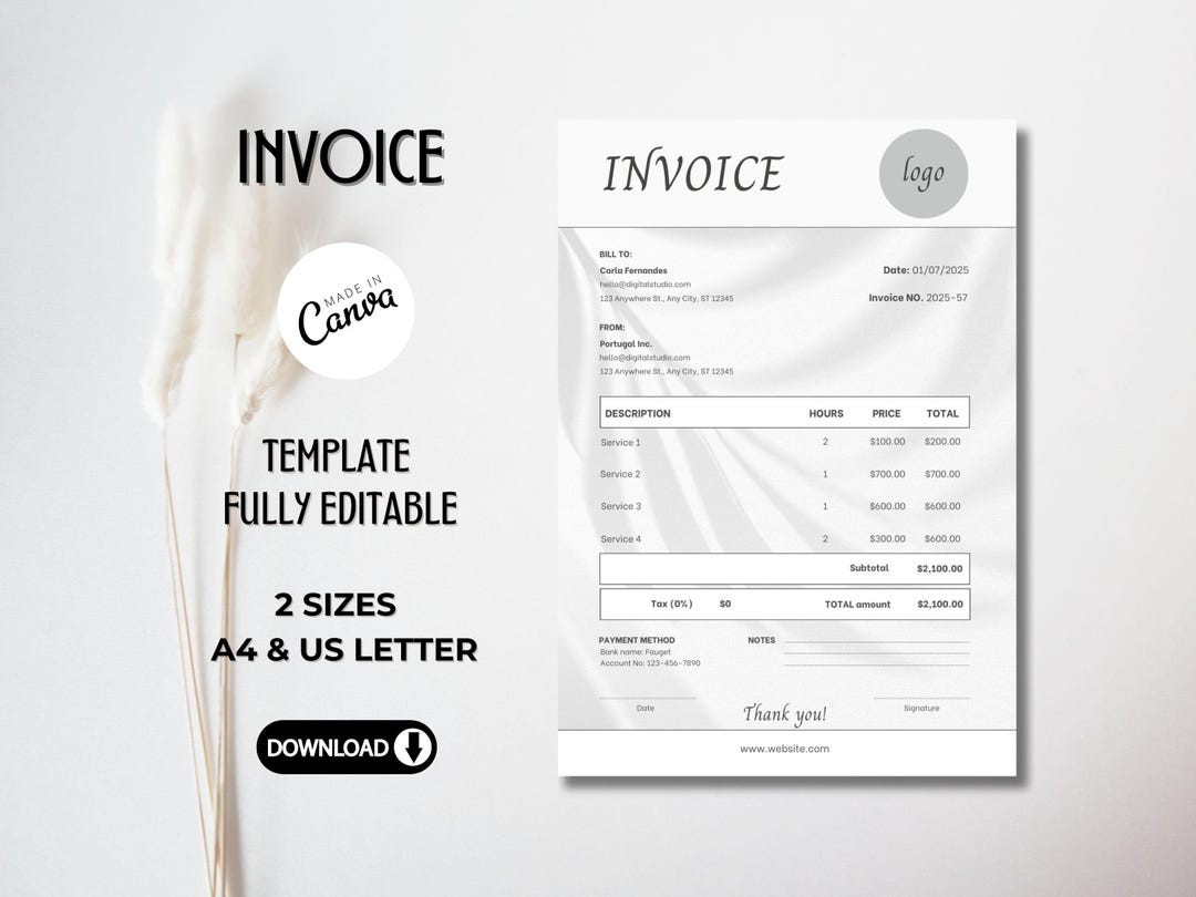Invoice Template Printable Editable Business Forms Custom Invoice Form ...