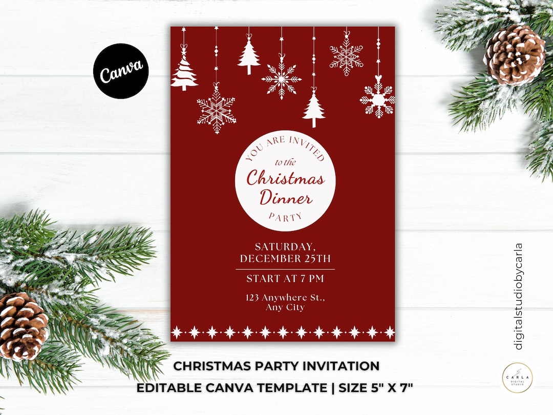 Editable Christmas Party Invite, Holiday Dinner Party Invitation ...