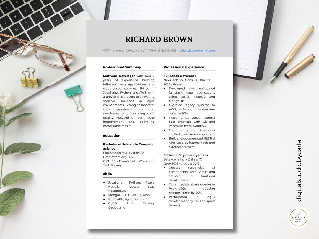 Modelo de currículo compatível com ATS - Páginas do Word e Google Docs ...