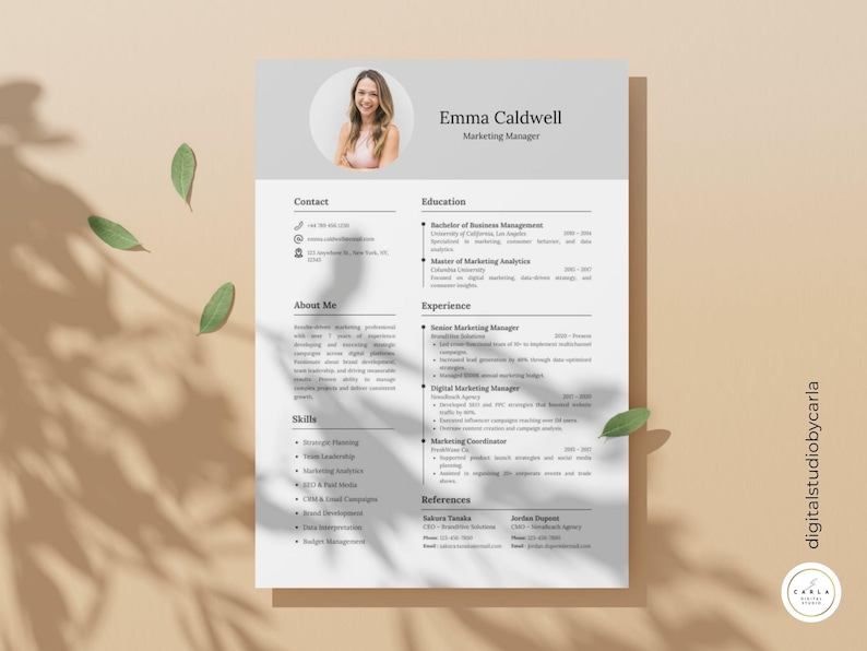 ATS Resume Template | Two Column CV Design With Photo | Editable Canva ...