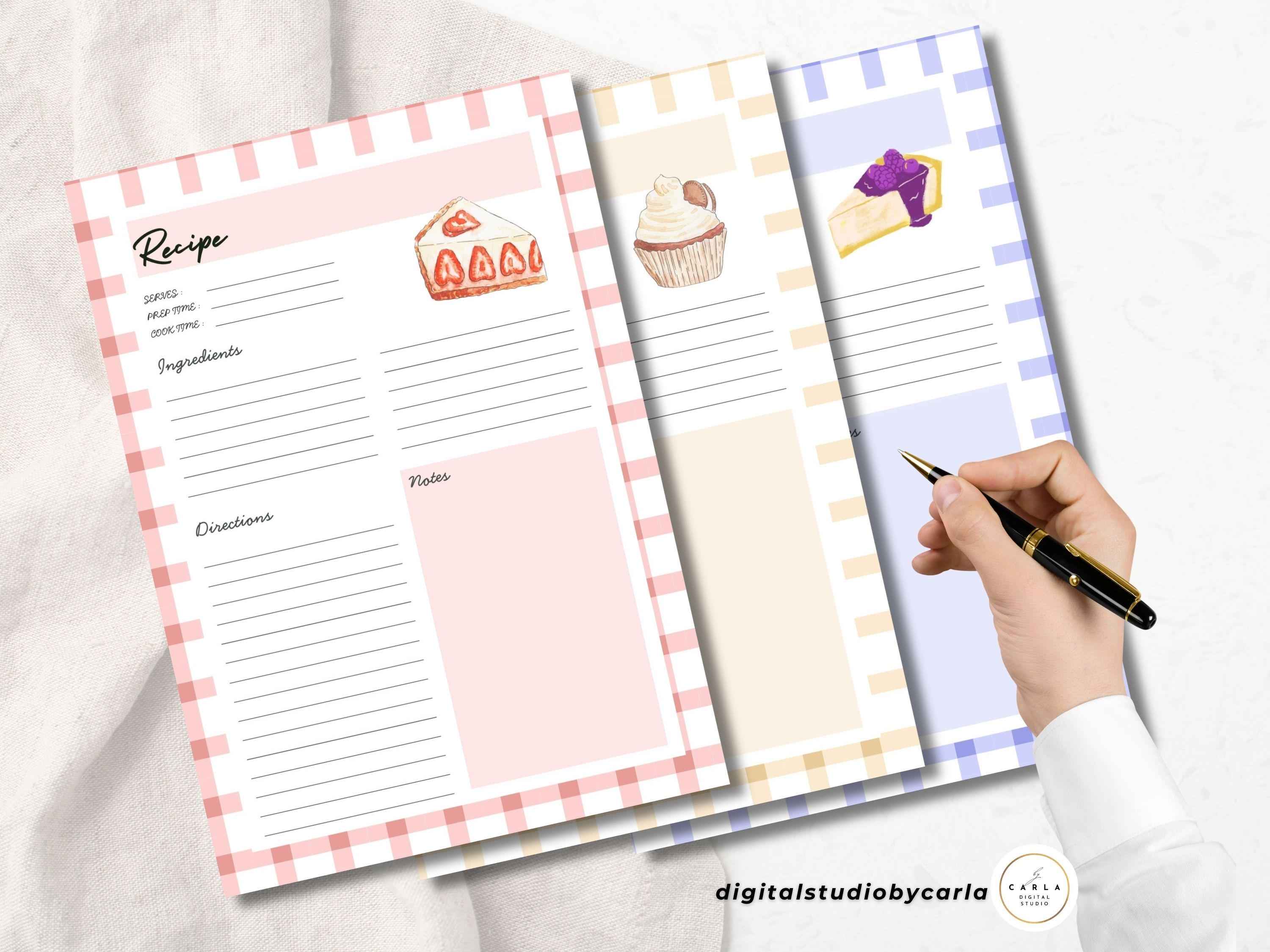 Editable Recipe Template Set | Printable Recipe Book PDF | Pastel Color ...
