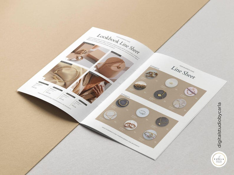 Jewelry Line Sheet Template Bundle: Minimalist Catalog Pages Set ...