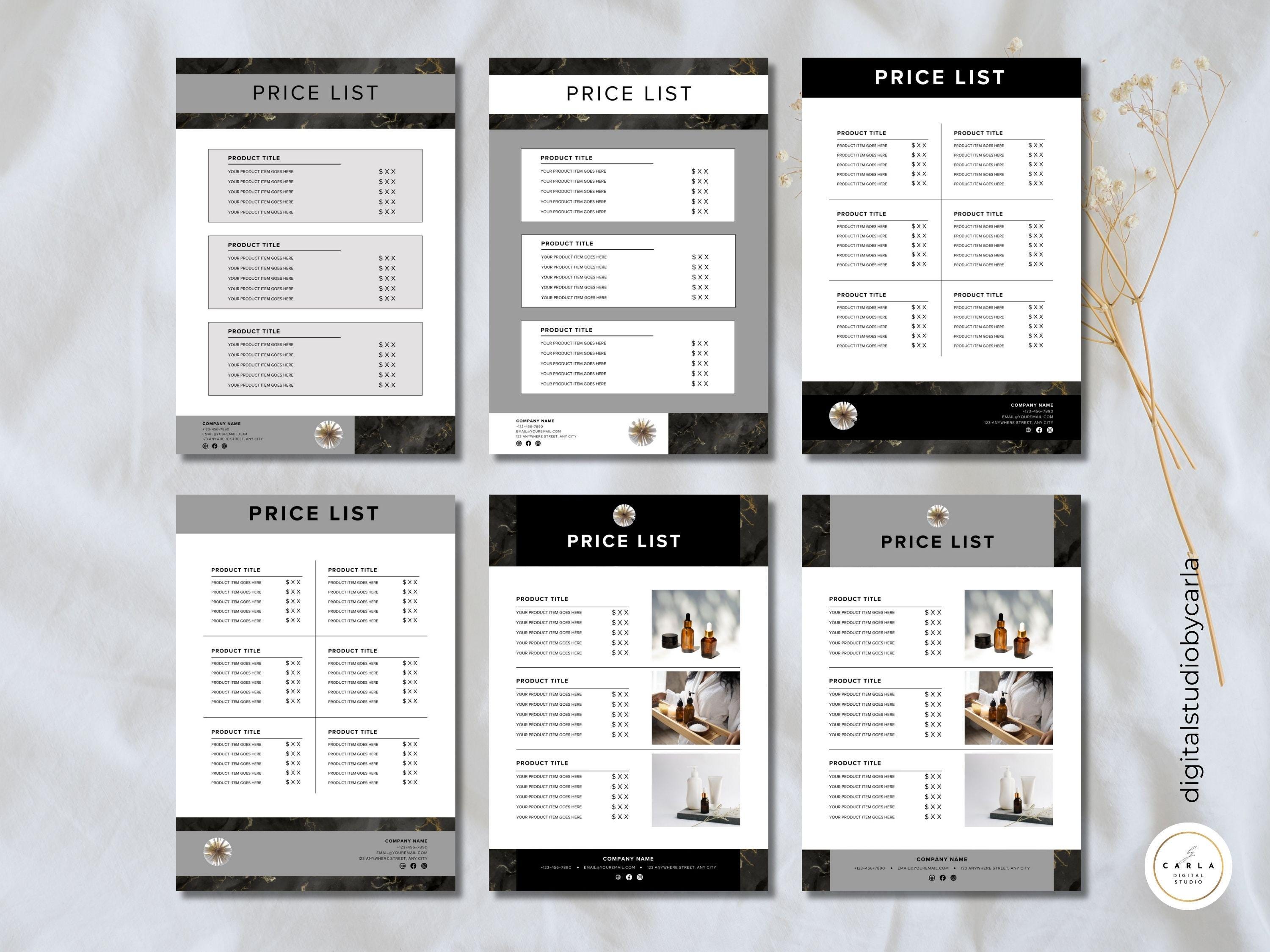 Elegant Black Price List Template - Editable Canva Digital Catalog ...