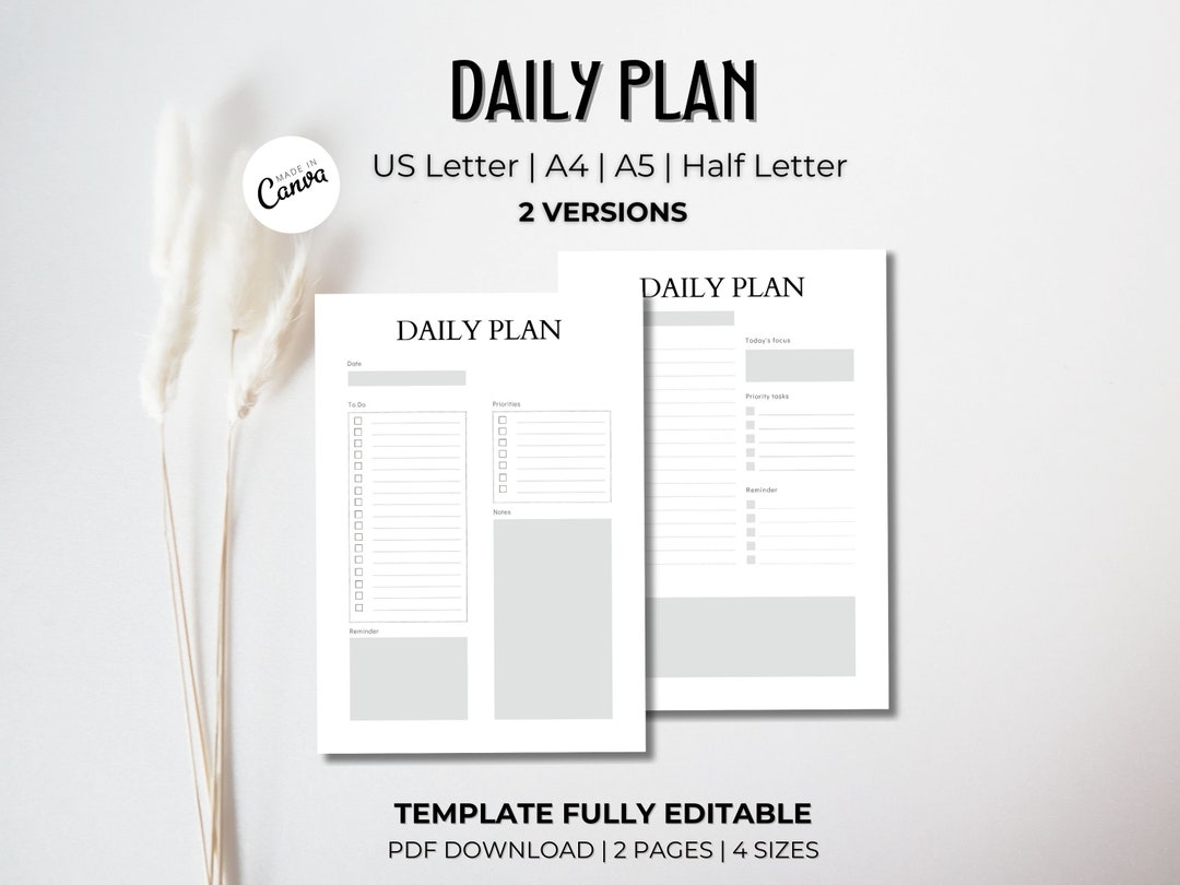 Daily Planner Task Tracker Template Daily Plan Task List Printable ...