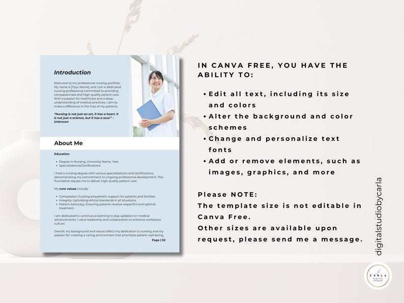 Nursing Portfolio Template Canva | Editable Canva Resume | Nurse CV ...
