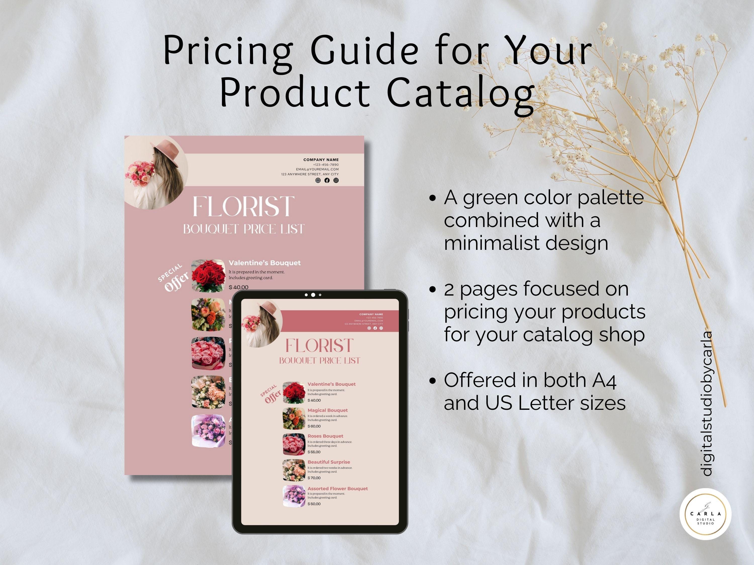 Pink Florist Price List Template - Editable Canva Digital Catalog ...