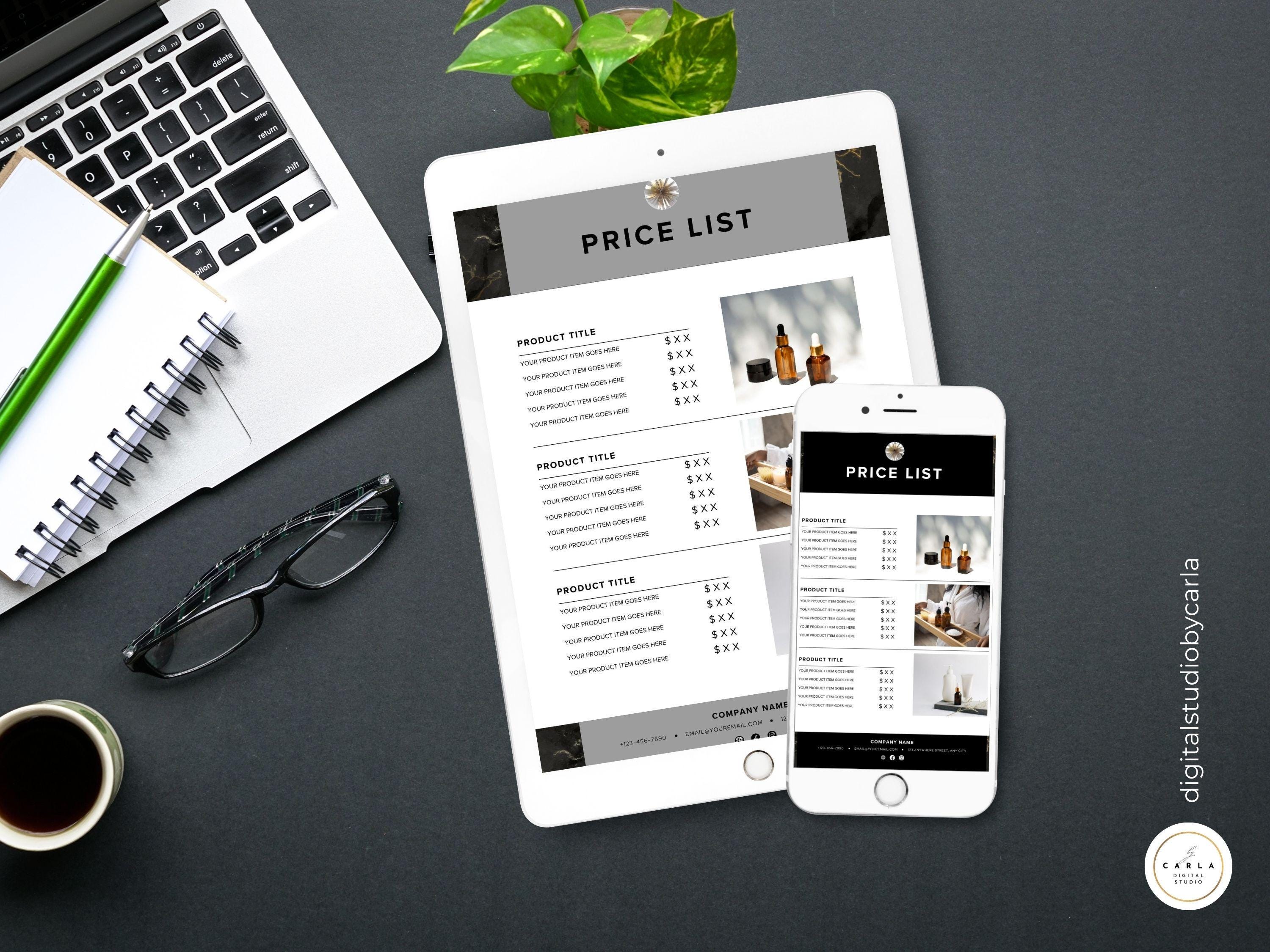 Elegant Black Price List Template - Editable Canva Digital Catalog ...