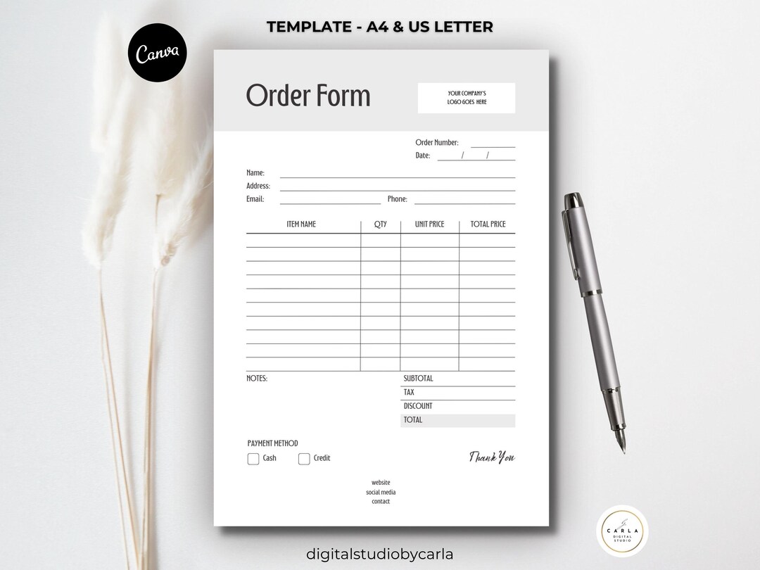 Editable Order Form Template: Minimalist Business Sales (canva Digital ...