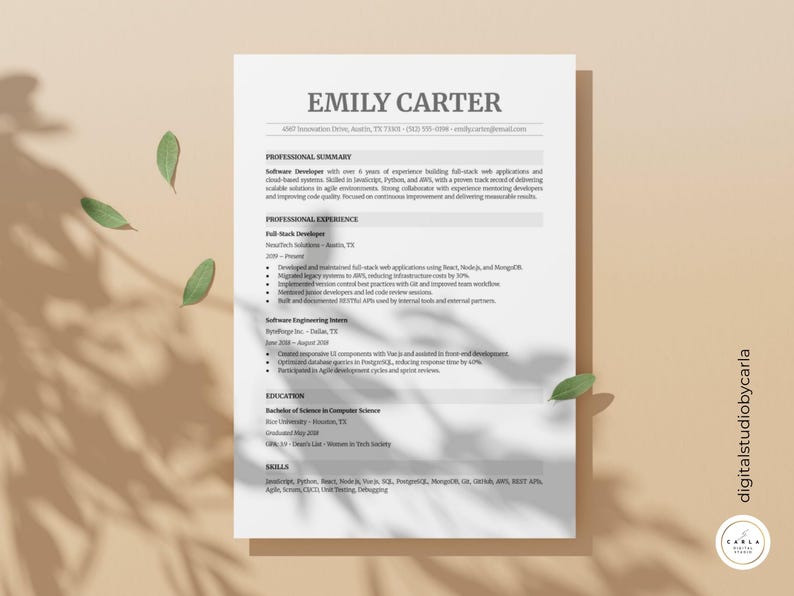 Professional CV Template Word | ATS Friendly Resume Template Google ...