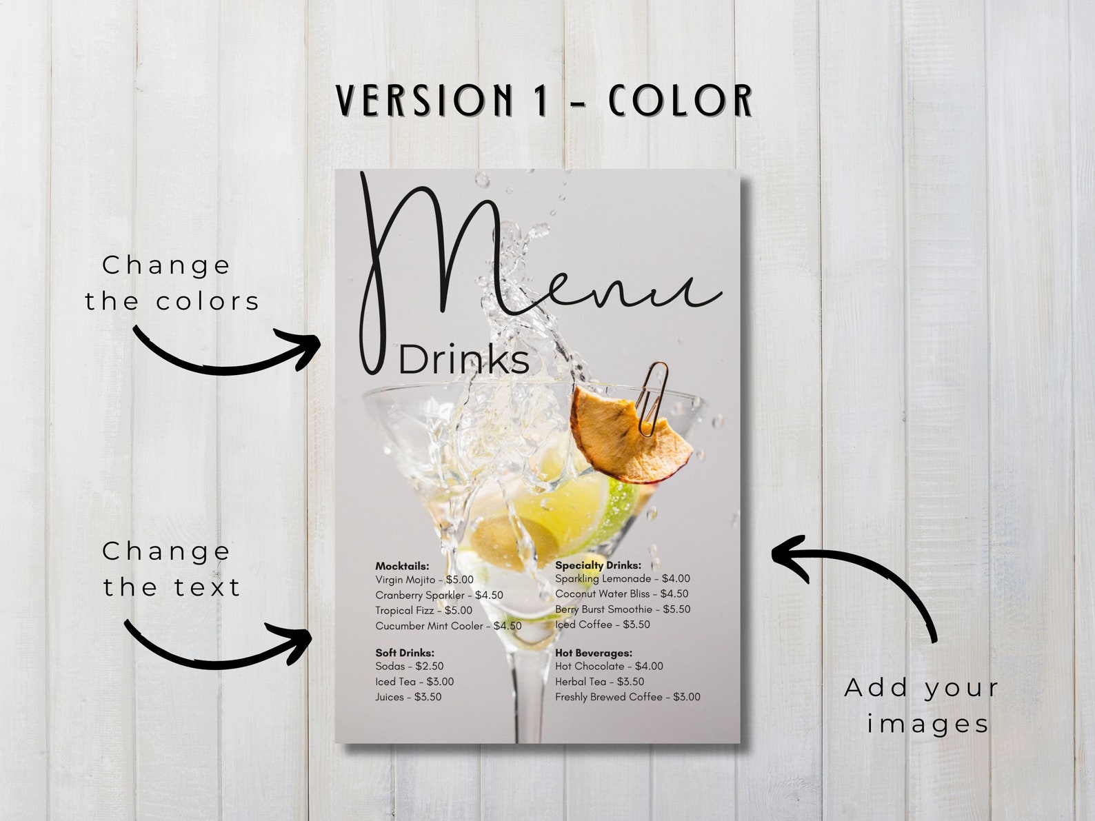 Editable Drink Menu Template Cocktail Menu Template Printable Bar Menu ...