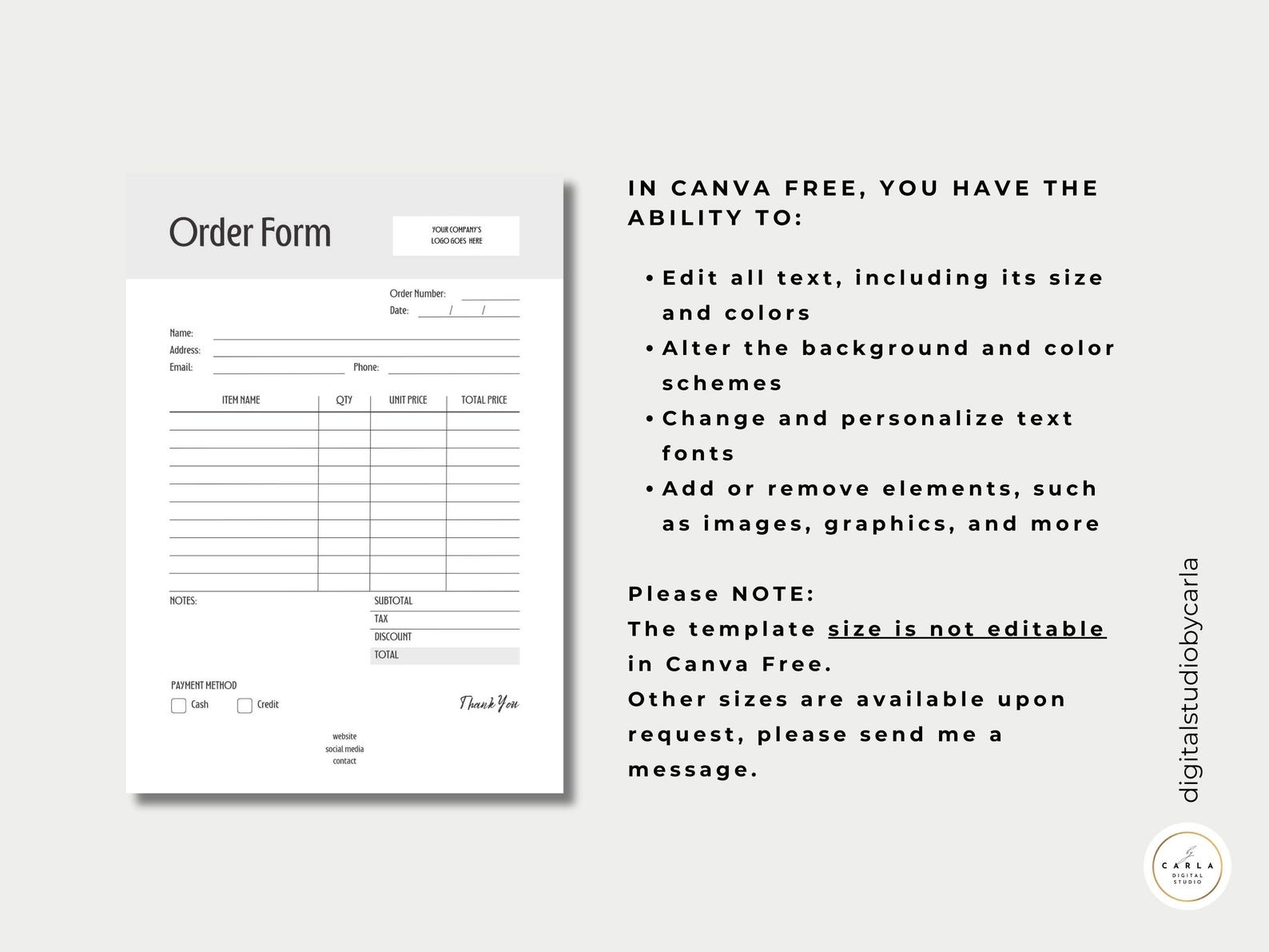 Editable Order Form Template: Minimalist Business Sales (canva Digital ...