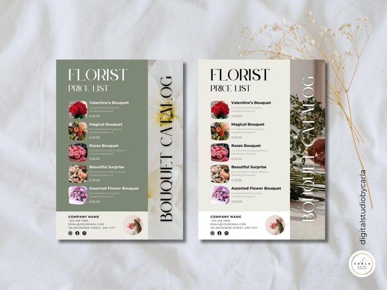 Green Florist Price List Template - Editable Canva Catalog Page ...