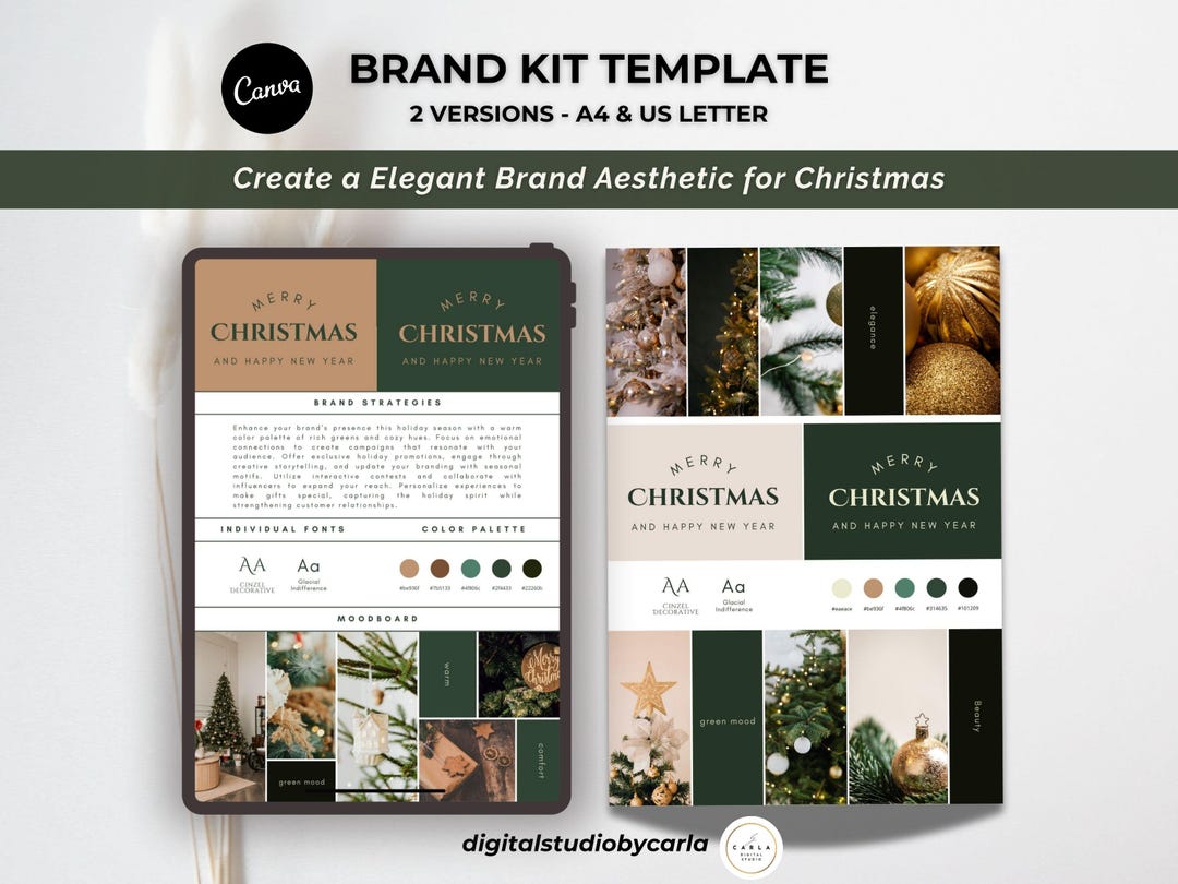 Christmas Brand Kit Template | Editable Green Canva Branding Board ...