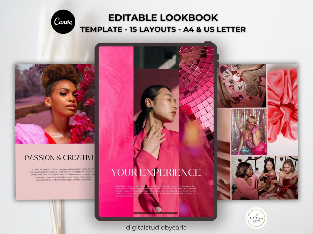 Modelo de Lookbook e Portfólio de Moda Rosa | 15 Páginas Editáveis para ...