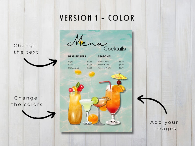 Editable Bar Menu Template - Signature Drinks Flyer & Cocktail Price ...