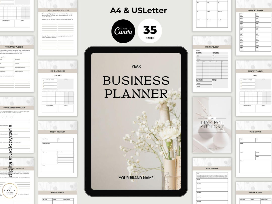 Aesthetic Business Planner: Editable Project Management Tracker ...