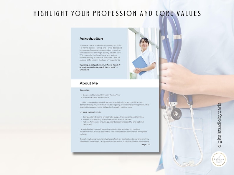Nursing Portfolio Template Canva | Editable Canva Resume | Nurse CV ...