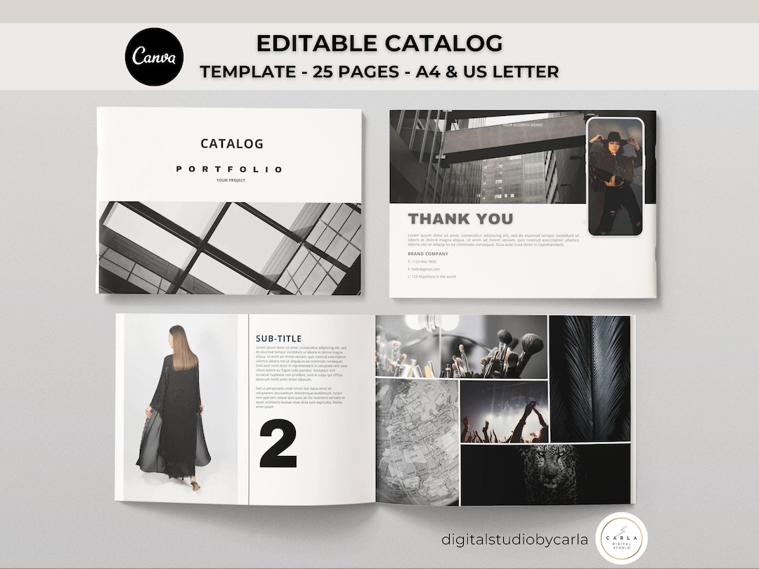 Editable Black & White Fashion Catalog Template: 25 Canva Landscape ...