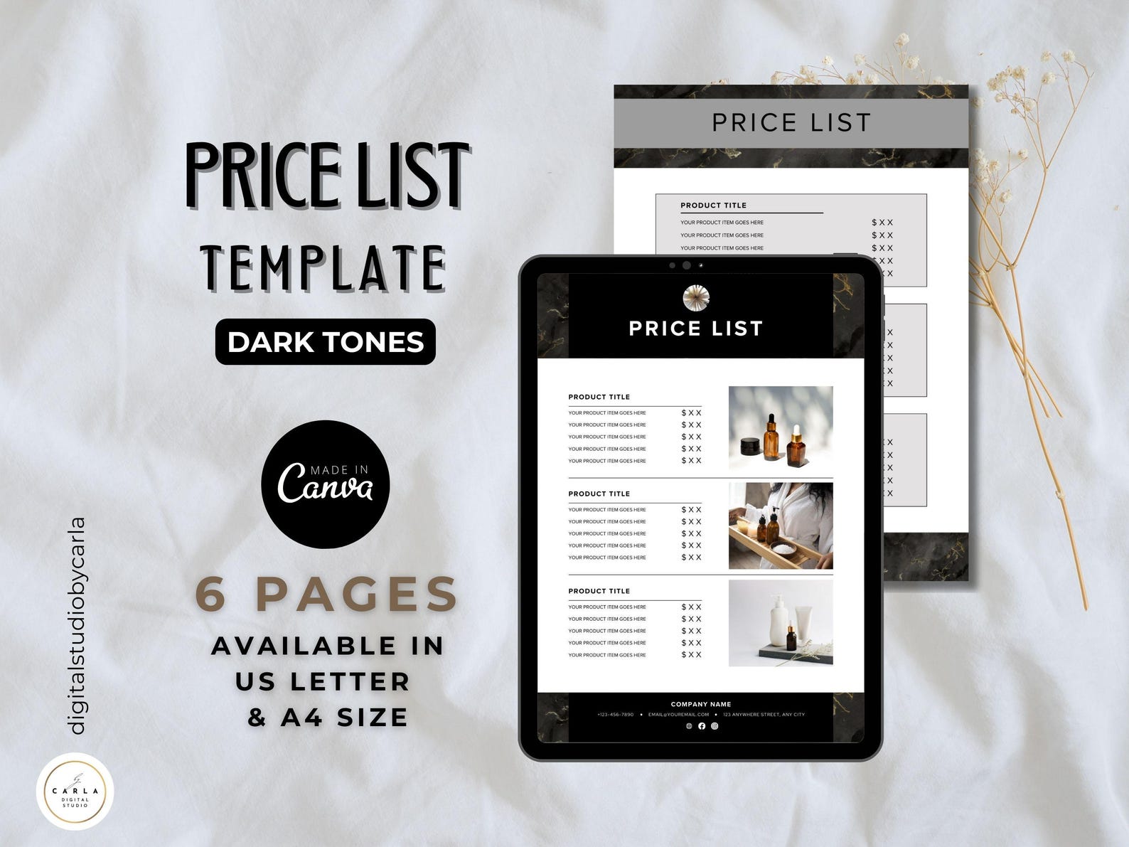 Elegant Black Price List Template - Editable Canva Digital Catalog ...