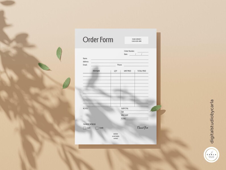Editable Order Form Template: Minimalist Business Sales (canva Digital ...
