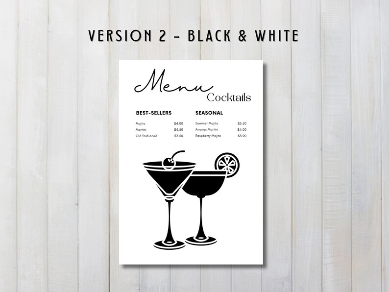 Editable Bar Menu Template - Signature Drinks Flyer & Cocktail Price ...