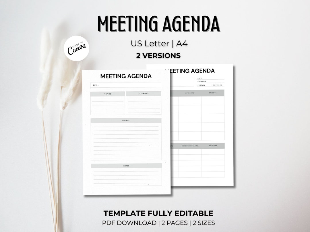 Meeting Agenda Template Project Management Editable Project Tracker ...