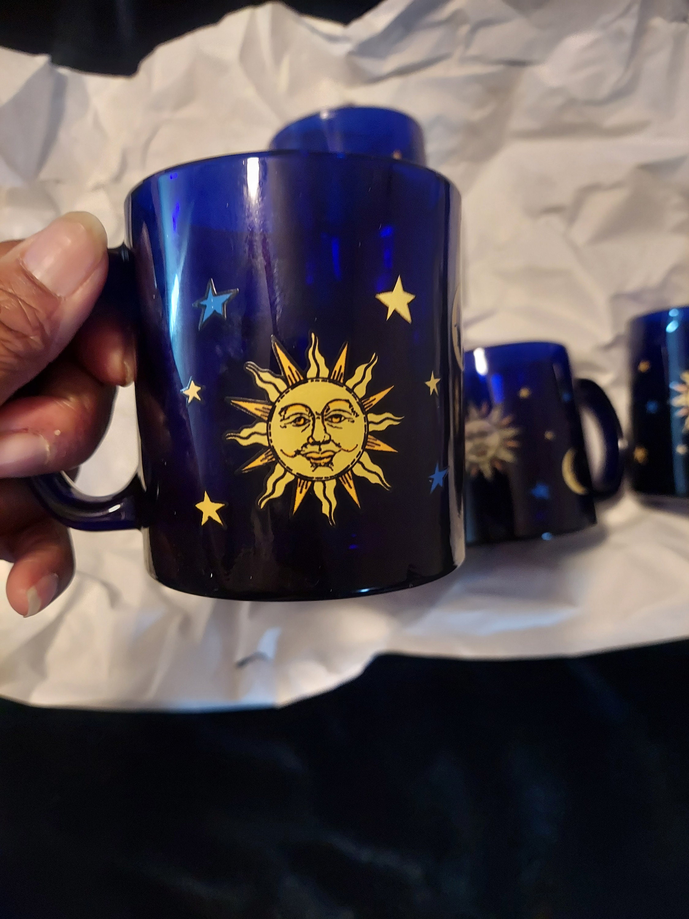 Vintage Rare Htf Libbey Cobalt Blue Celestial Sun, Moon and Stars ...