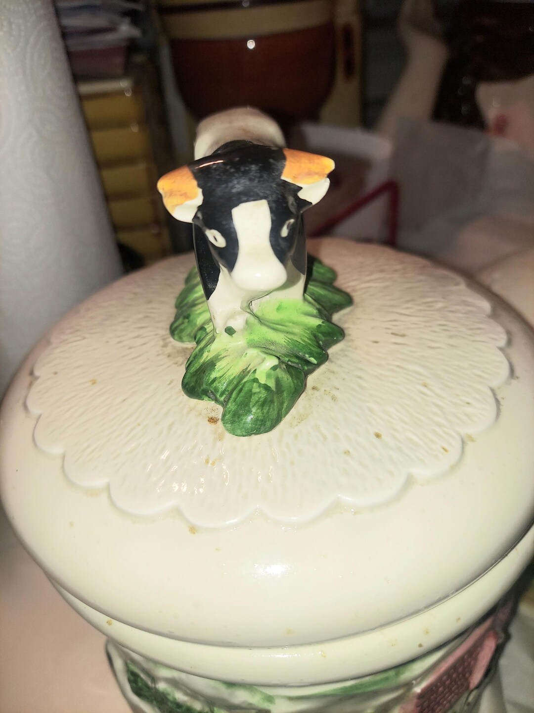 VTG 4 Piece Ceramic Canister Set Farm Animal Cow/duck/sheep Rooster ...