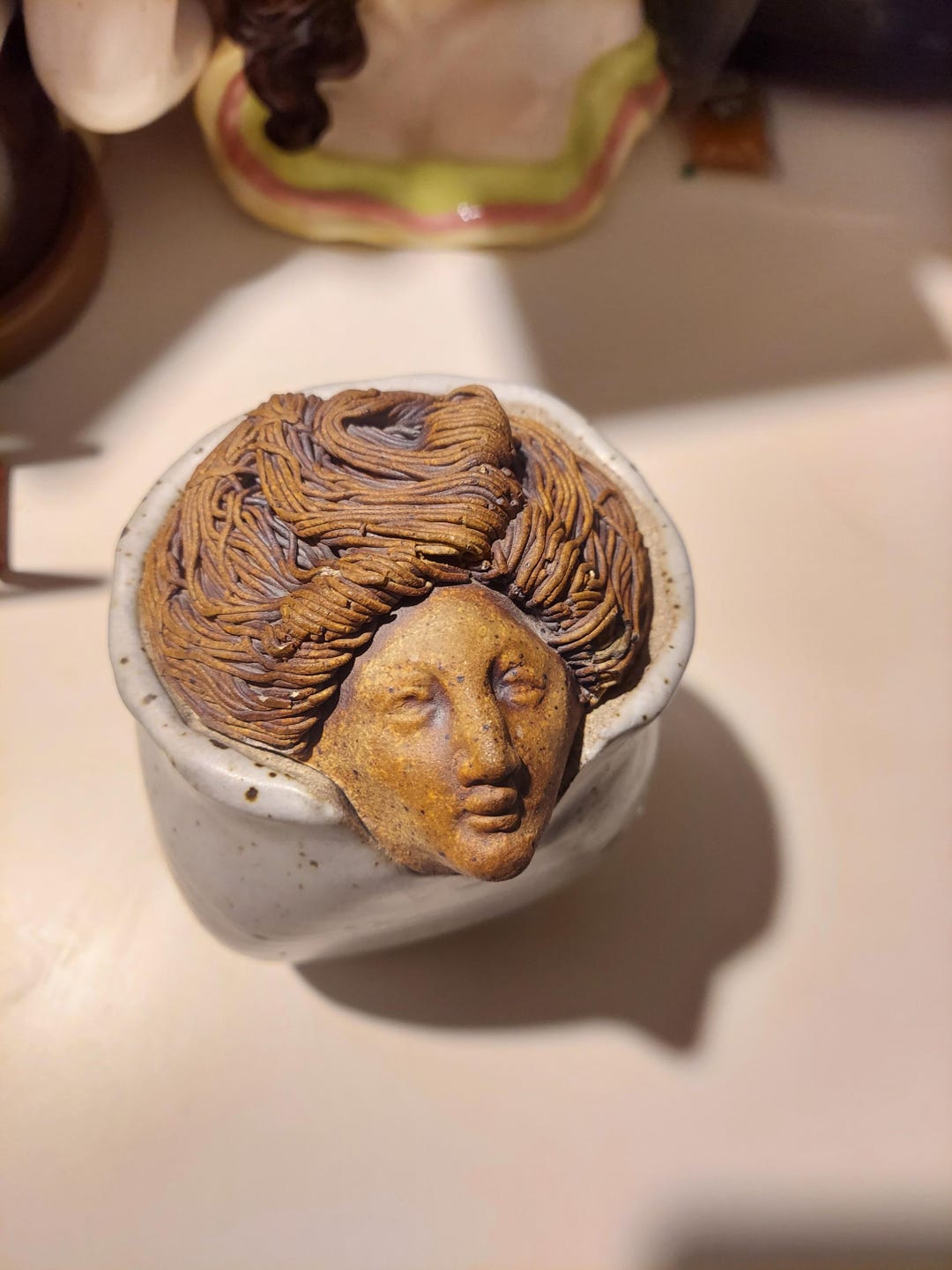 UNIQUE Eclectic Vintage Terracotta Clay STUDIO POTTERY Jar Lid Womans ...
