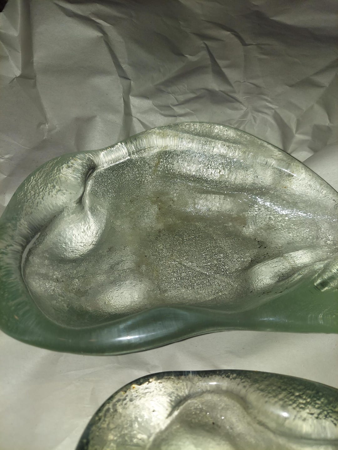 2 Modern Abstract Blenko Free Form Amoeba Asymmetric Textured Glass ...