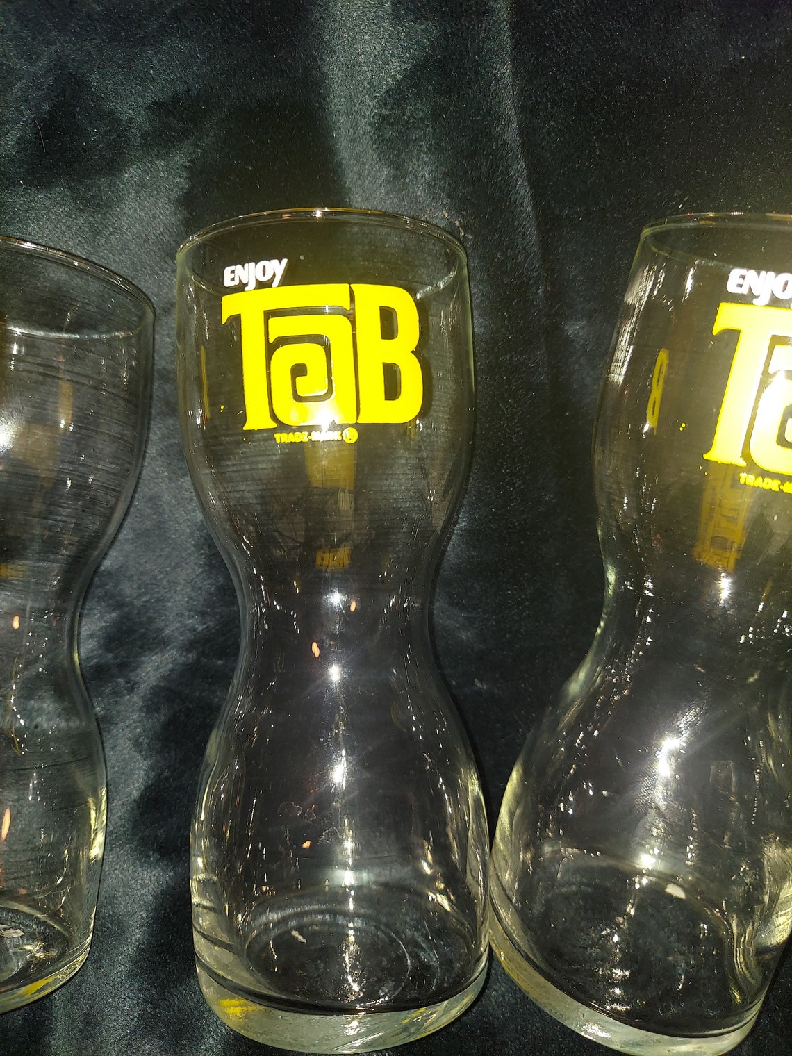 4 Vintage Tab Coca Cola Glass Hourglass Shape Yellow Graphic Diet Soda ...