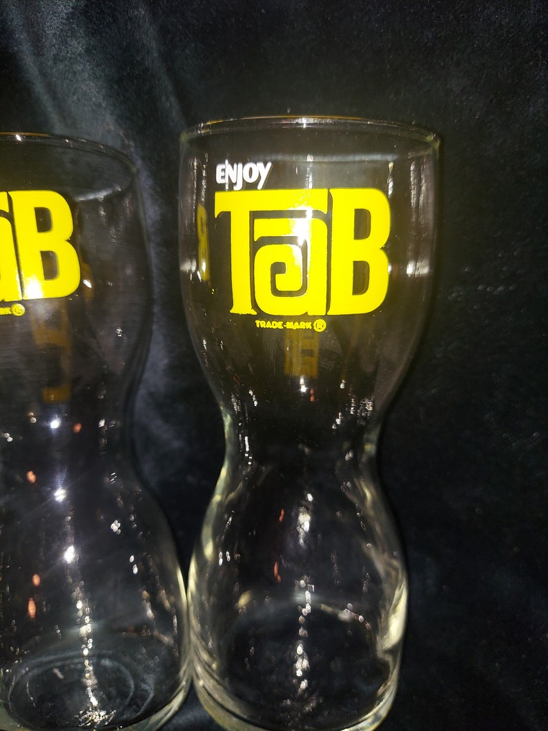 4 Vintage Tab Coca Cola Glass Hourglass Shape Yellow Graphic Diet Soda ...