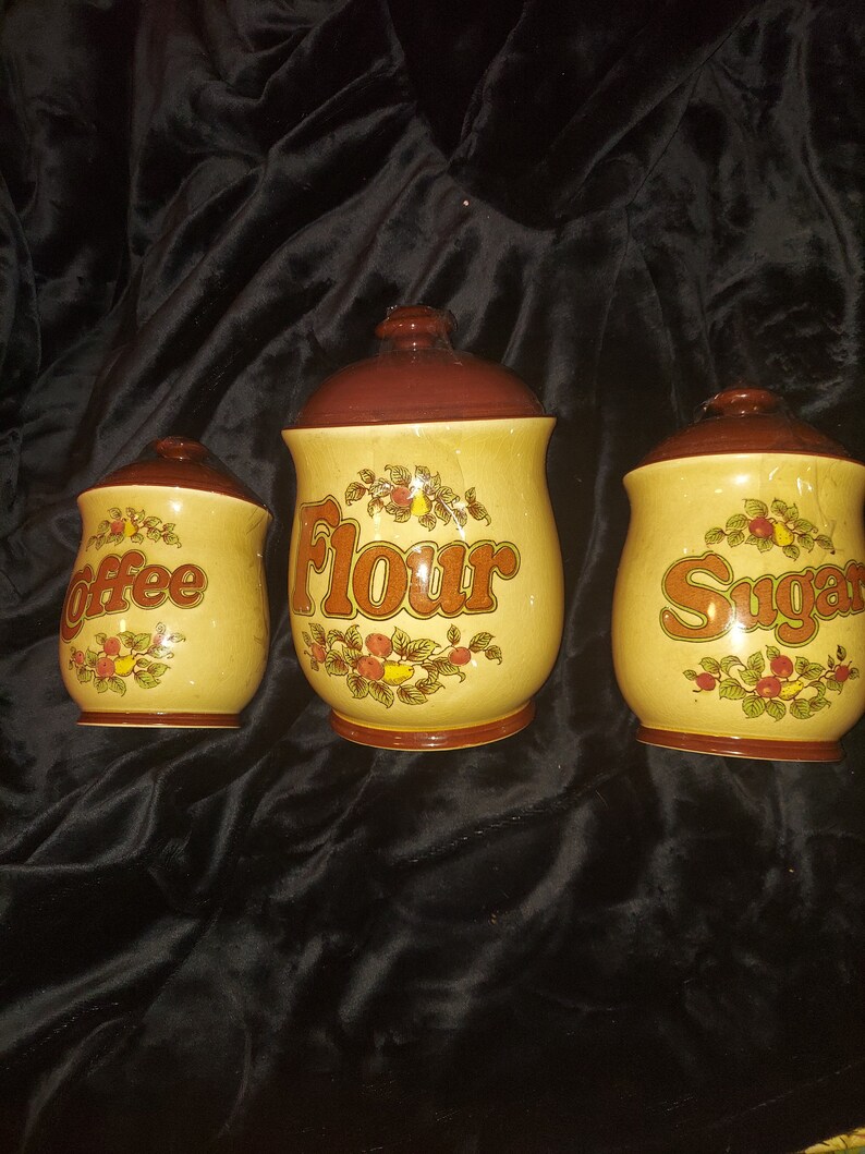 RETRO CANISTER Set 1970s 3 Piece Made in Japan, Sugar Coffee Flour ...