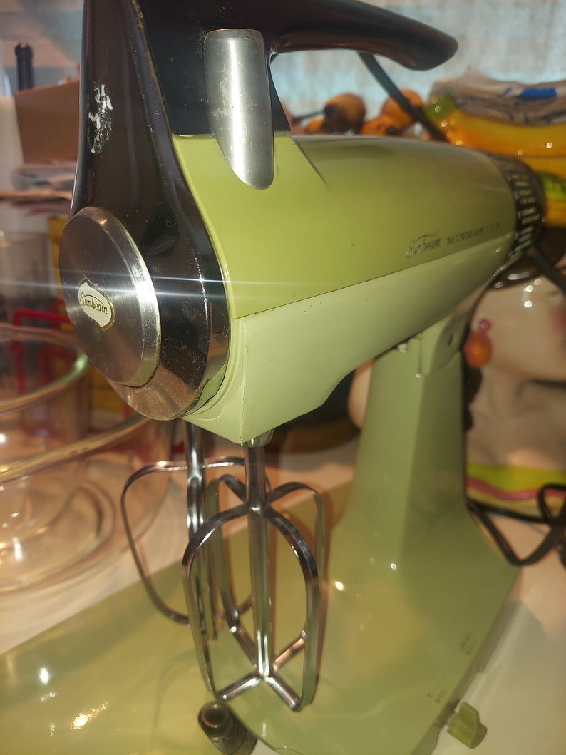 VTG MCM Sunbeam Vista Mixmaster Mixer Avocado Green/2 Sunbeam Glass ...