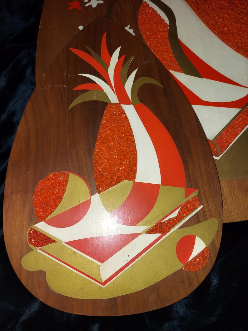 3 Vintage Popcorn Walnut Wall Plaques/belart Tear Drop Wood Plaques ...