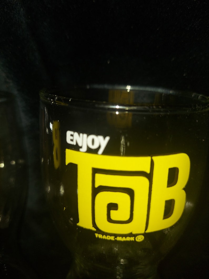 4 Vintage Tab Coca Cola Glass Hourglass Shape Yellow Graphic Diet Soda ...