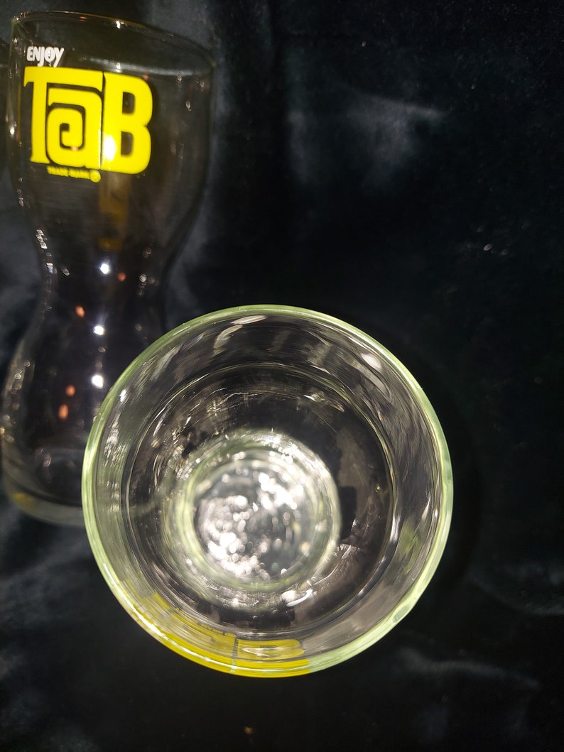 4 Vintage Tab Coca Cola Glass Hourglass Shape Yellow Graphic Diet Soda ...